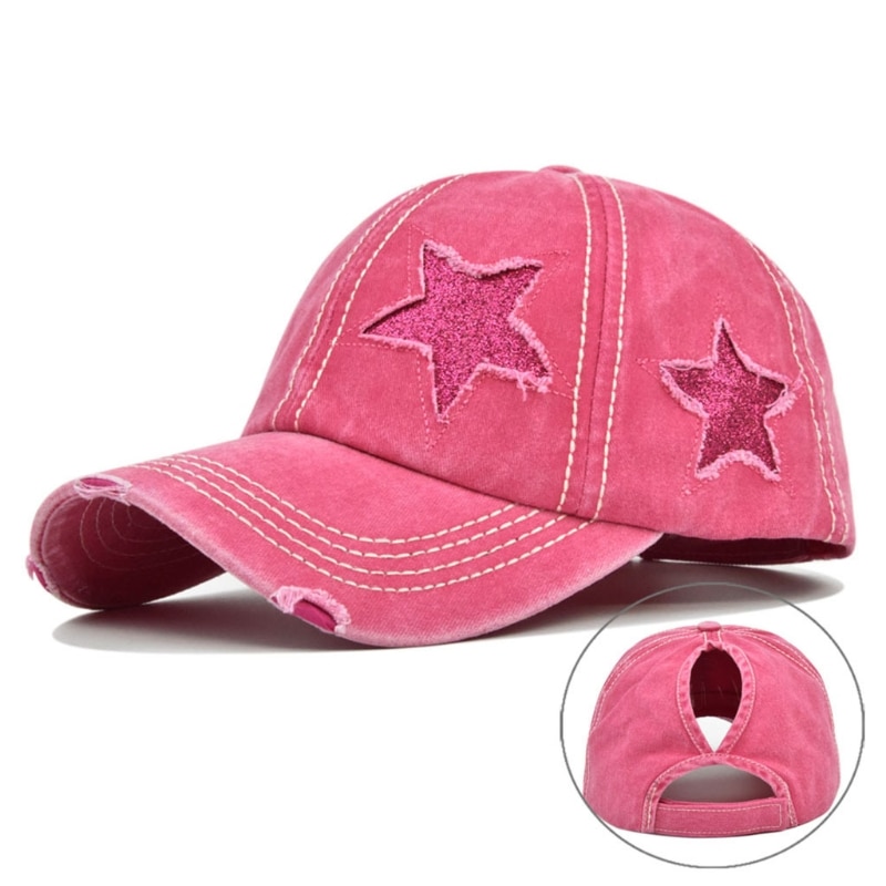 Womens Washed Cotton Baseball Cap Glitter Star Emb... – Vicedeal