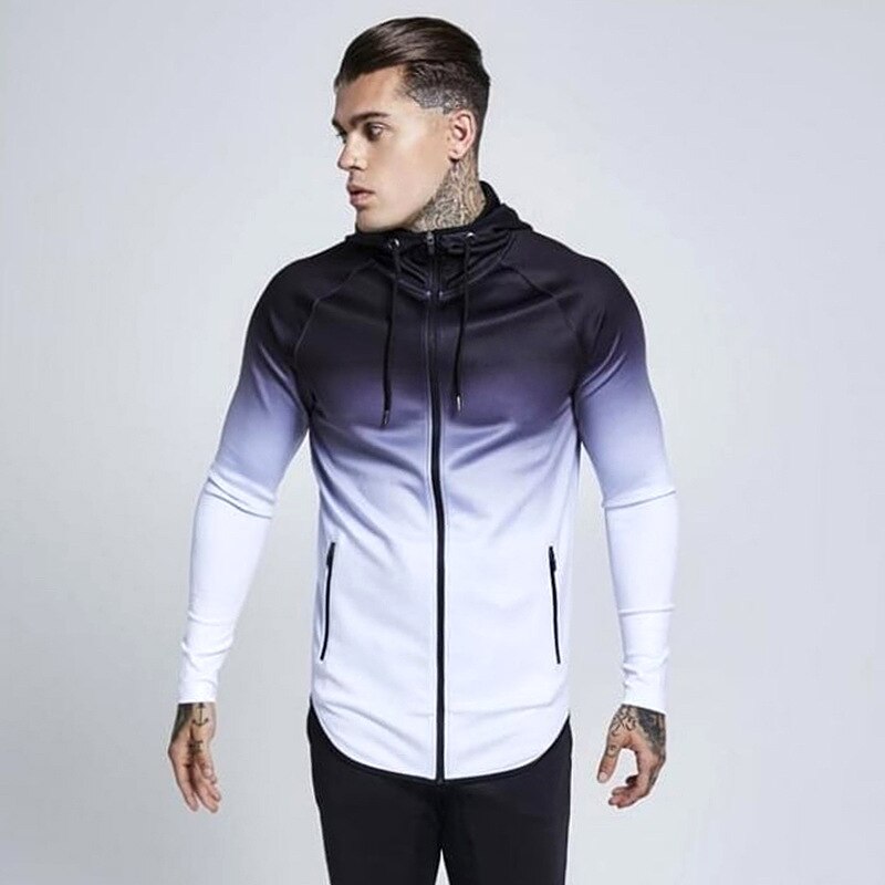Gradient Color Gym Sport Hooded Jacket Men Hiking ... – Grandado