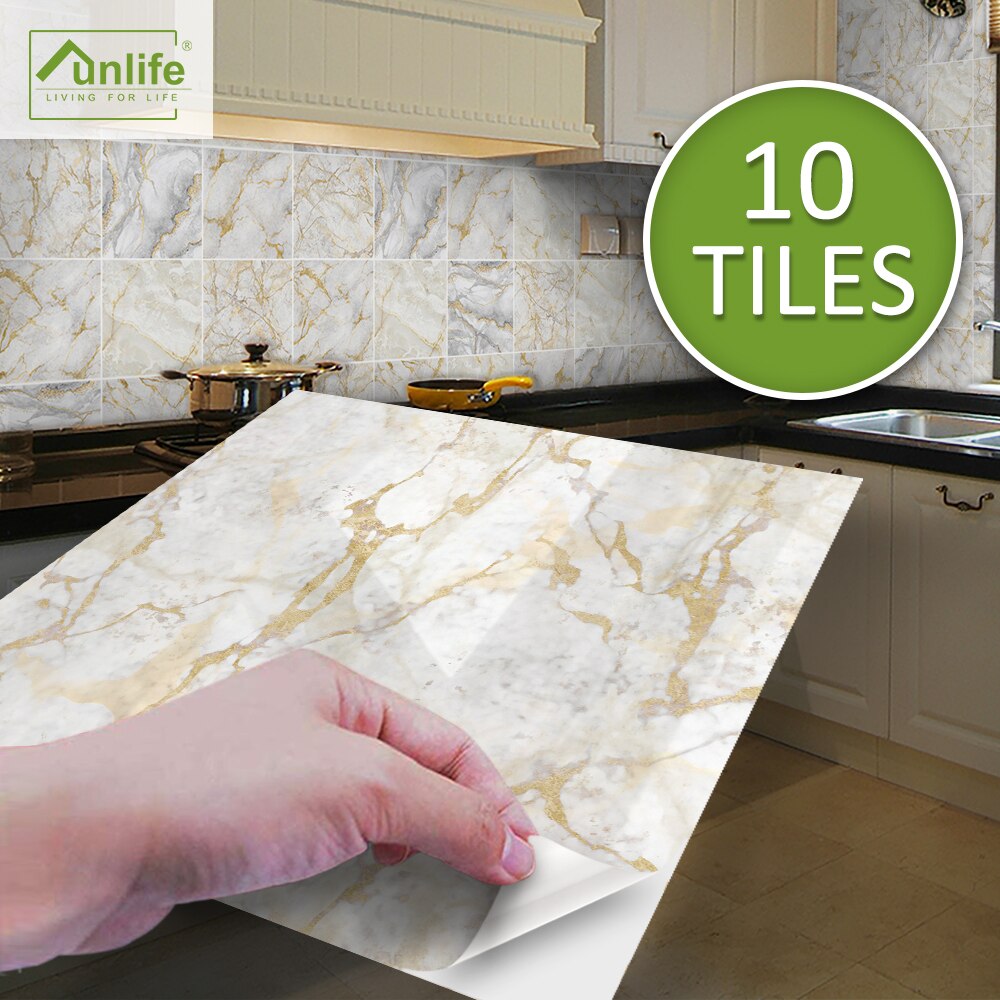 Funlife® White and Gold Marble Wall Sticker Self-A... – Vicedeal