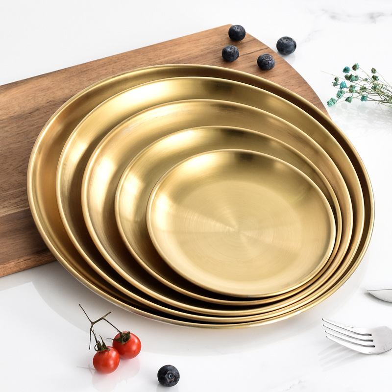 Stainless Steel Dinner Plates Golden Dining Plate ... – Vicedeal