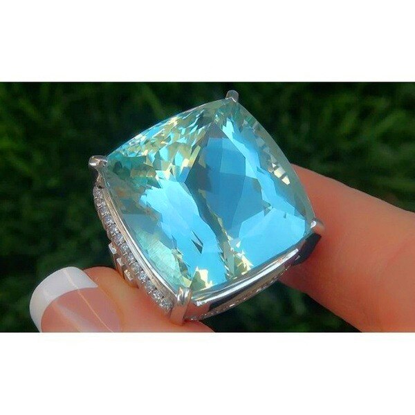 Luxury Female Big Blue Zircon Stone Ring Silver Co... – Vicedeal