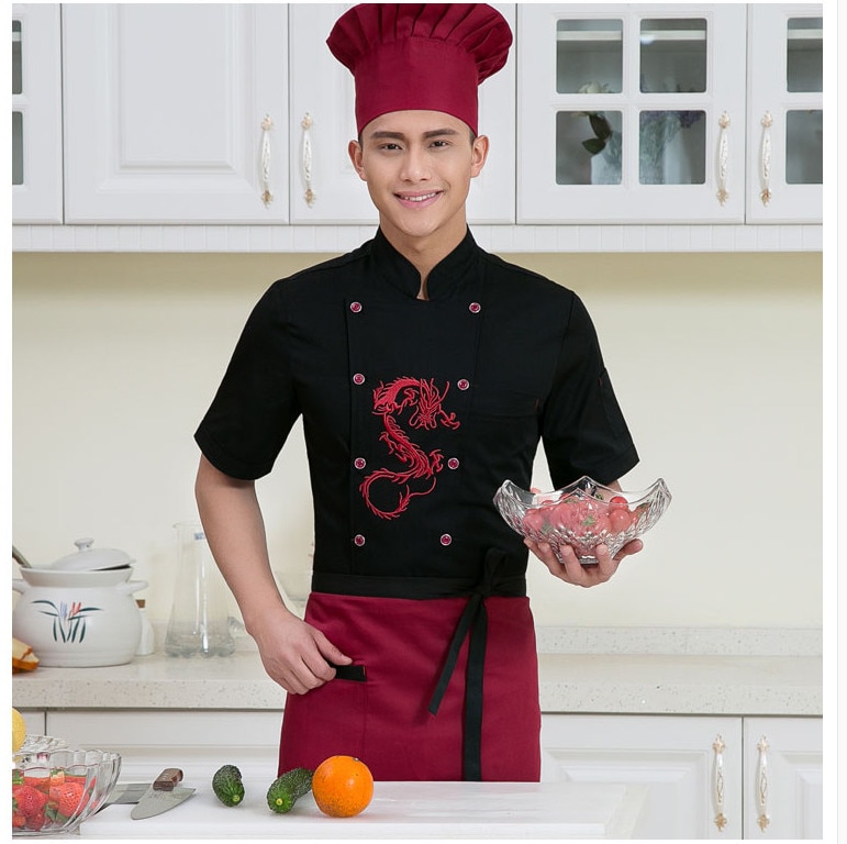 Chinese style Short -sleeve Chef service Embroider... – Grandado
