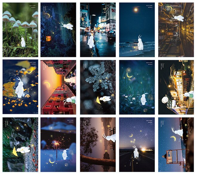143mmx93mm night rabbit paper postcard – Grandado