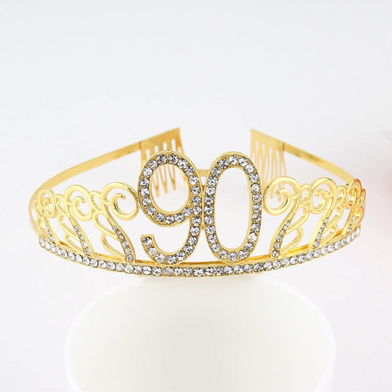 Gold 70 80 90 100 Rhinestone Birthday Tiara Crown ... – Grandado