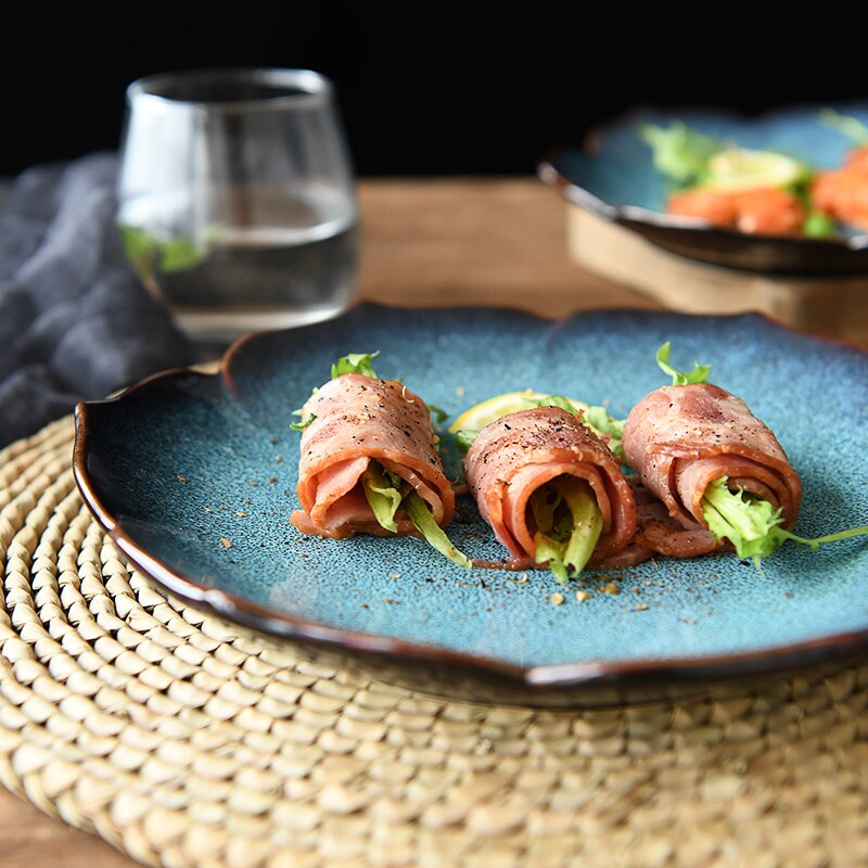 Keramisk service påfugl blå lotus tallerken wester... – Grandado