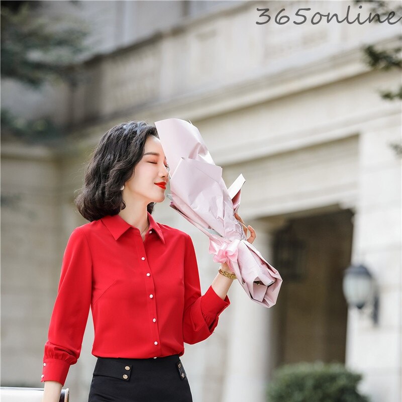 Red Uniform Styles Long Sleeve Blouses and Shirts ... – Grandado