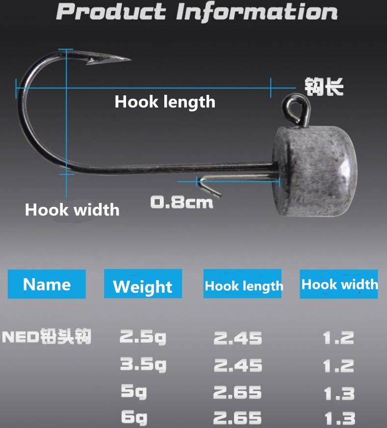 Fishing hook 5pcs 2.5g/3.5g/5g/6g NED lead hook ha... – Grandado