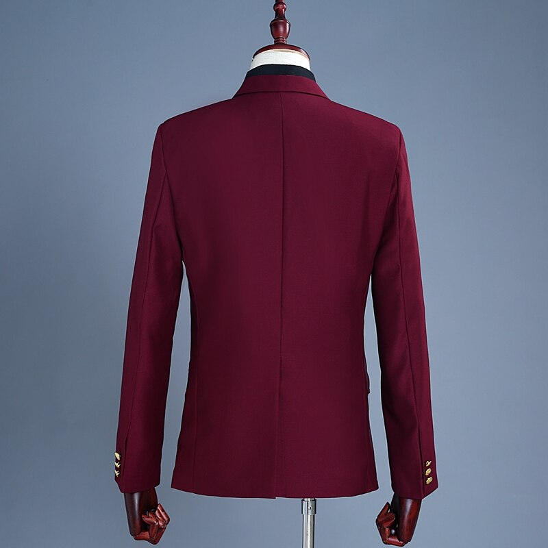 (Jacket+Pants)Red Wine Double-breasted Men Suit Se... – Grandado