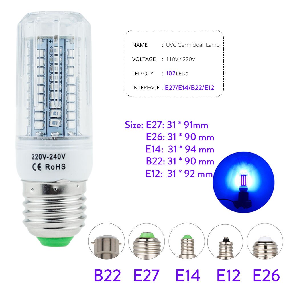 E27 E14 Uv Kiemdodende Lamp Led Uvc Lamp Maïs Desi... – Vicedeal