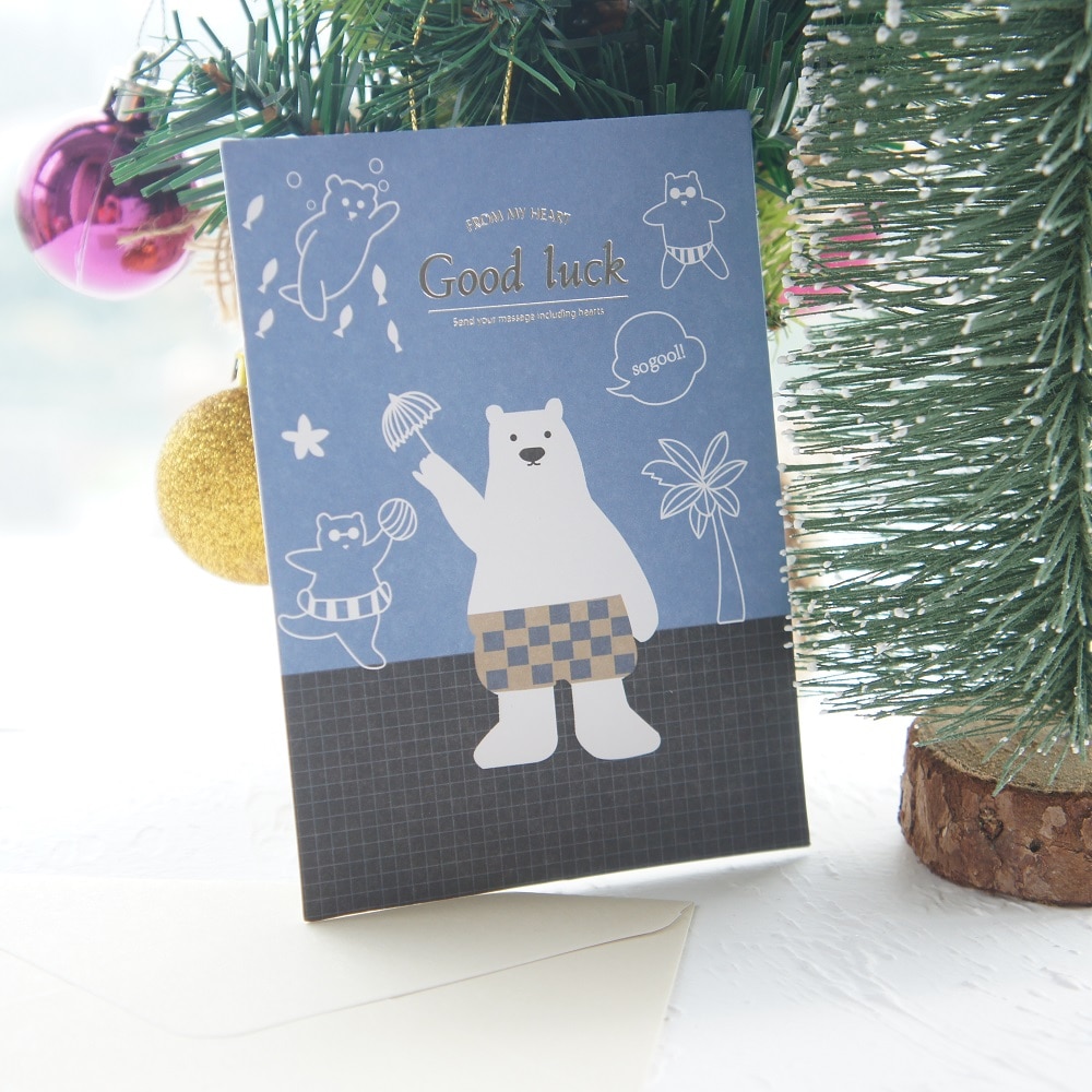 12 set silver theme blue Polar bear good luck Card... – Grandado