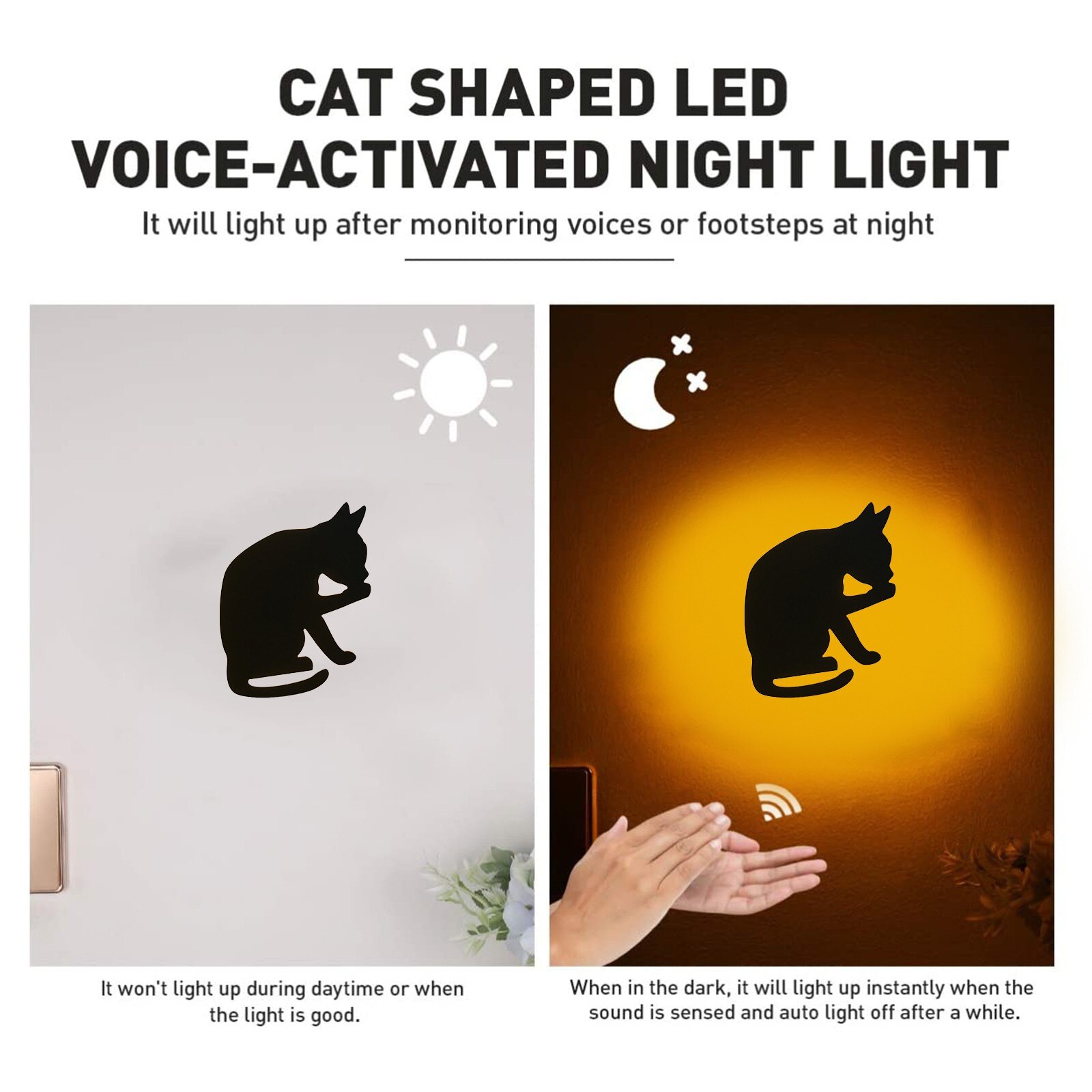 Led Projection Lamp Cat Wall Lamp 3d Sound Control... – Grandado