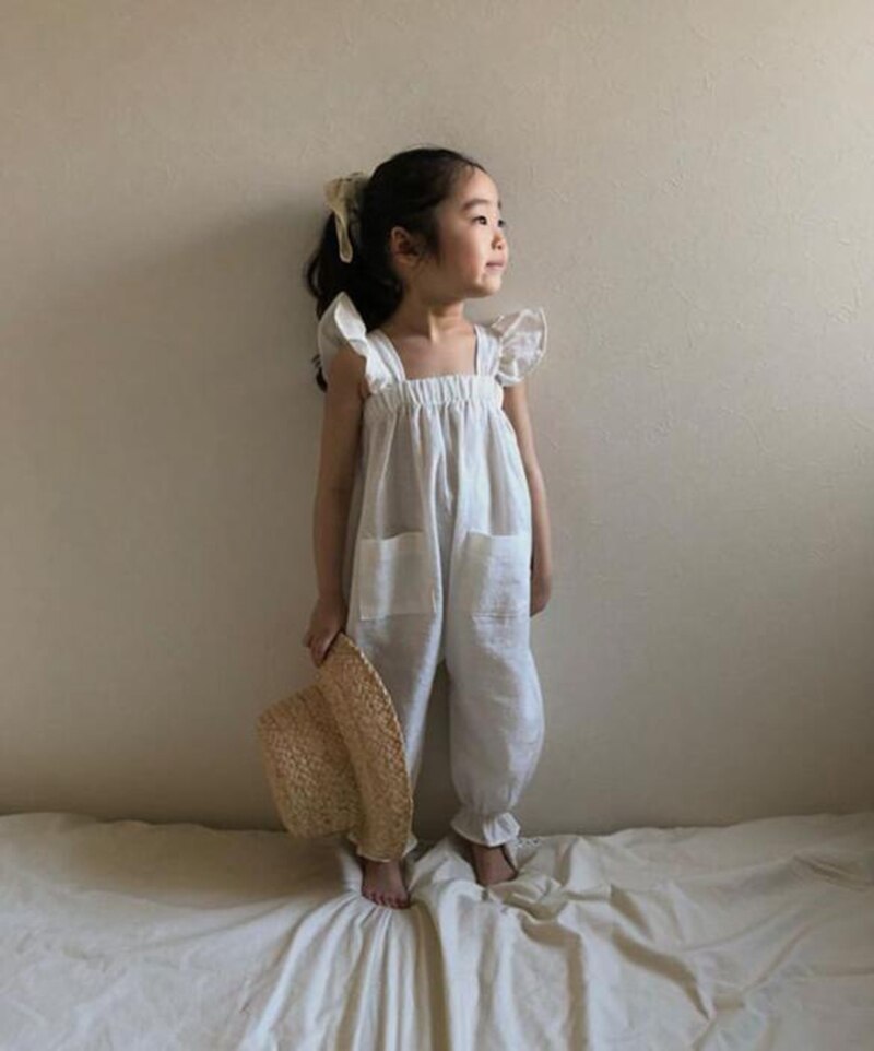 Kids Clothes Linen Girls Overalls Girls White Jump... – Grandado