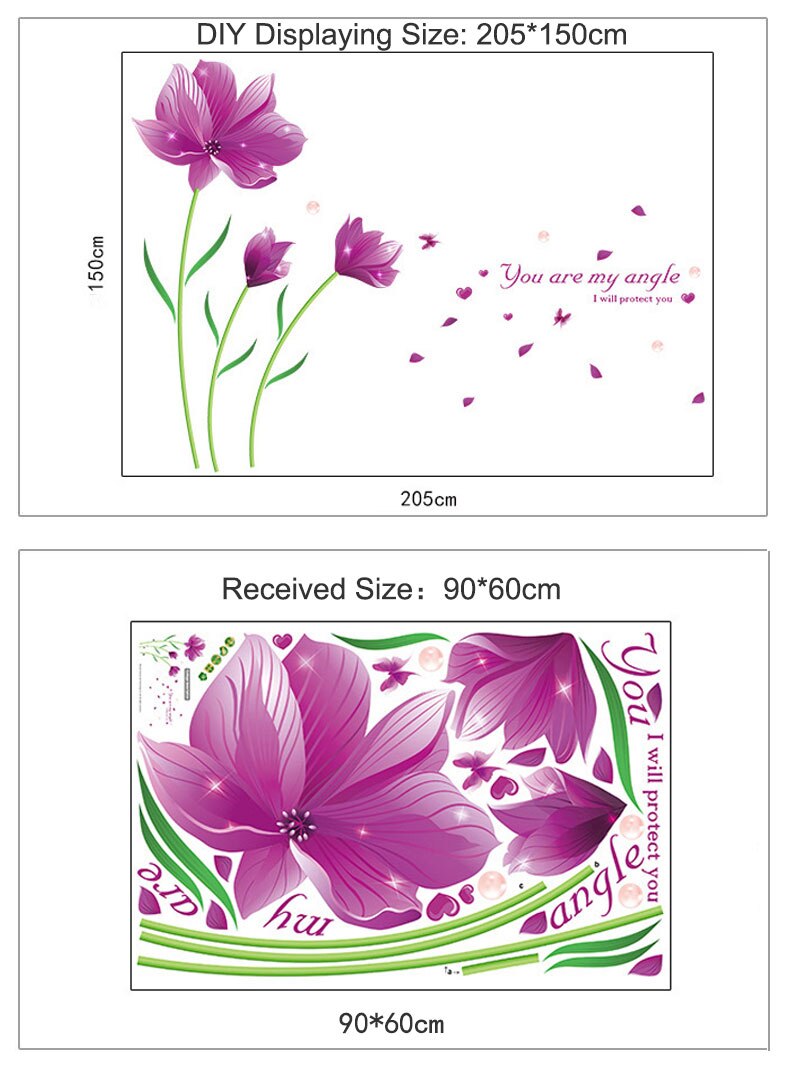 Purple Beautiful Flower Butterfly Wall Stickers fo... – Grandado