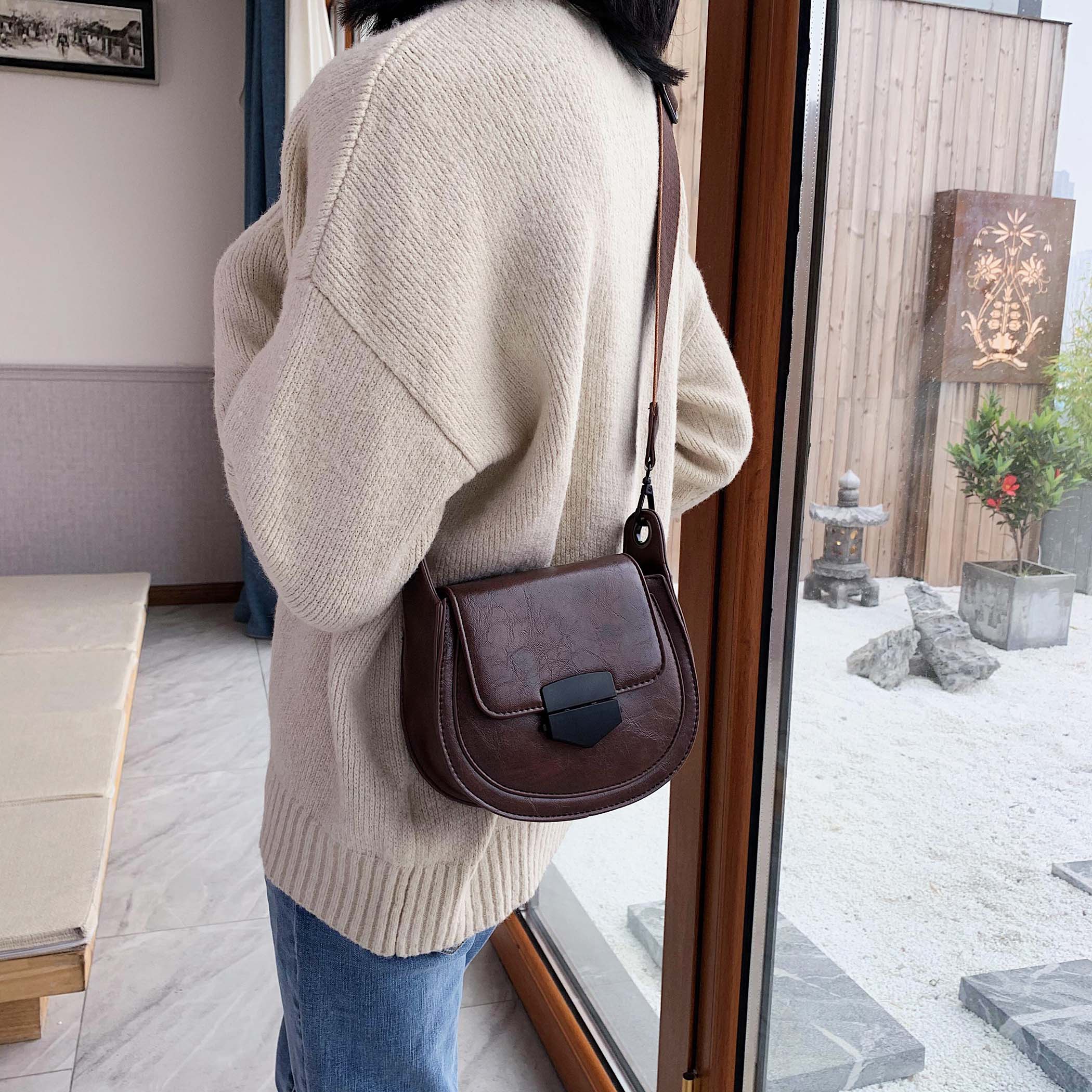 Mini tasker ensfarvet pu læder sadeltasker crossbo... – Grandado