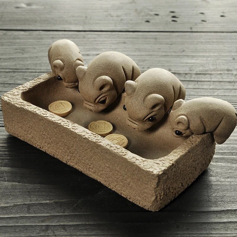 Ceramic Tea Pets Four Little Pigs Drinking Water O... – Vicedeal