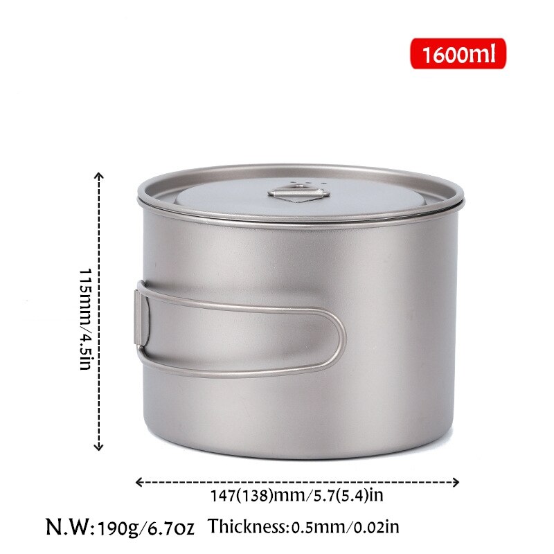 900ml/1100ml/1600ml Pure Titanium Pot Outdoor Camp... – Grandado