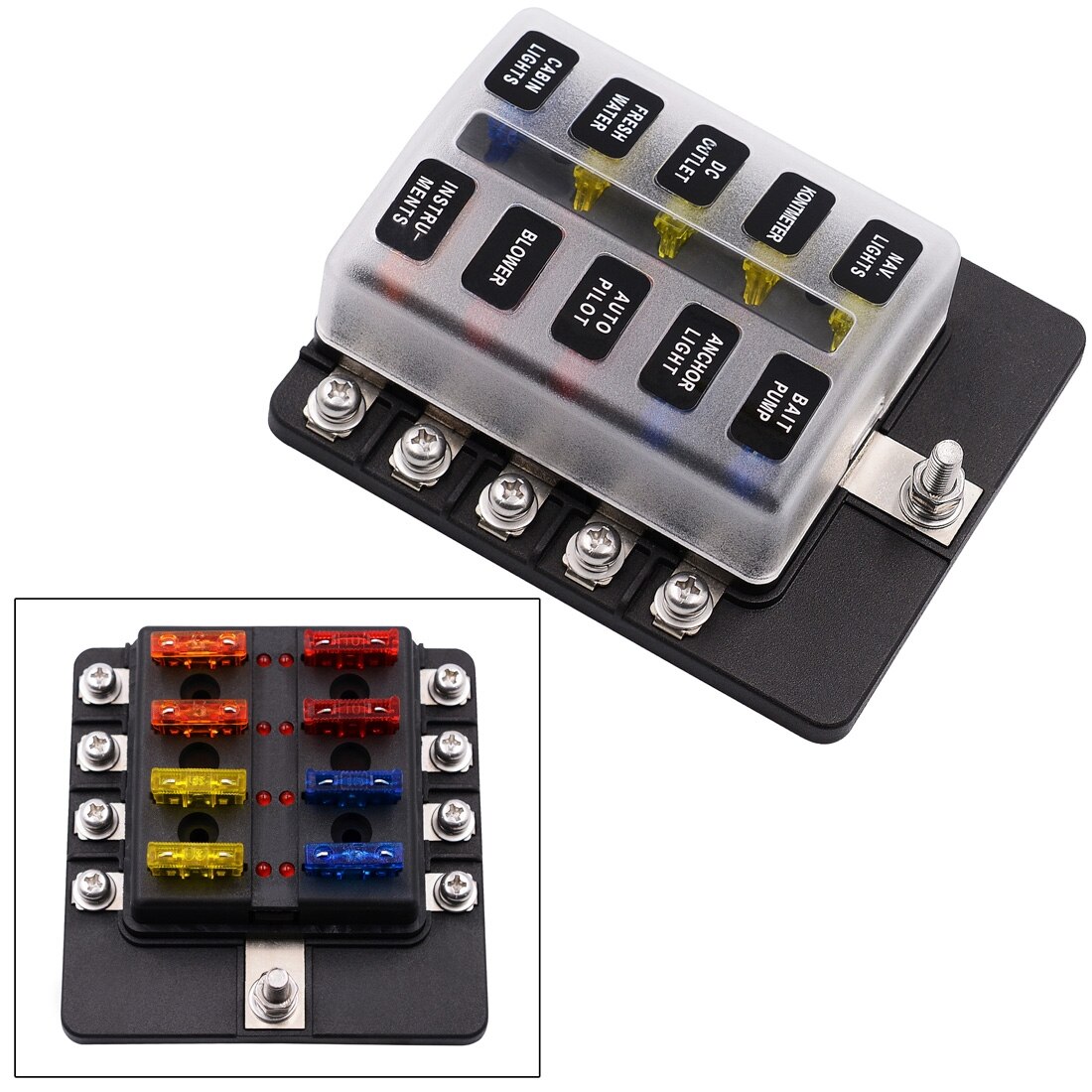 1 in 10 Out Fuse Box Screw Terminal Section Fuse H... – Grandado