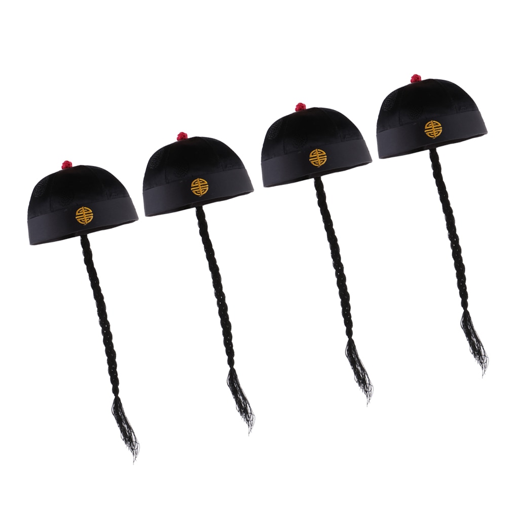 Set of 4pcs Mens Adults Black Chinese Oriental Cap... – Grandado