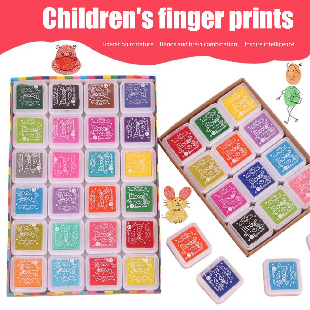 Kids Finger Painting Craft 24 Colors Ink Pad Stamp... – Vicedeal