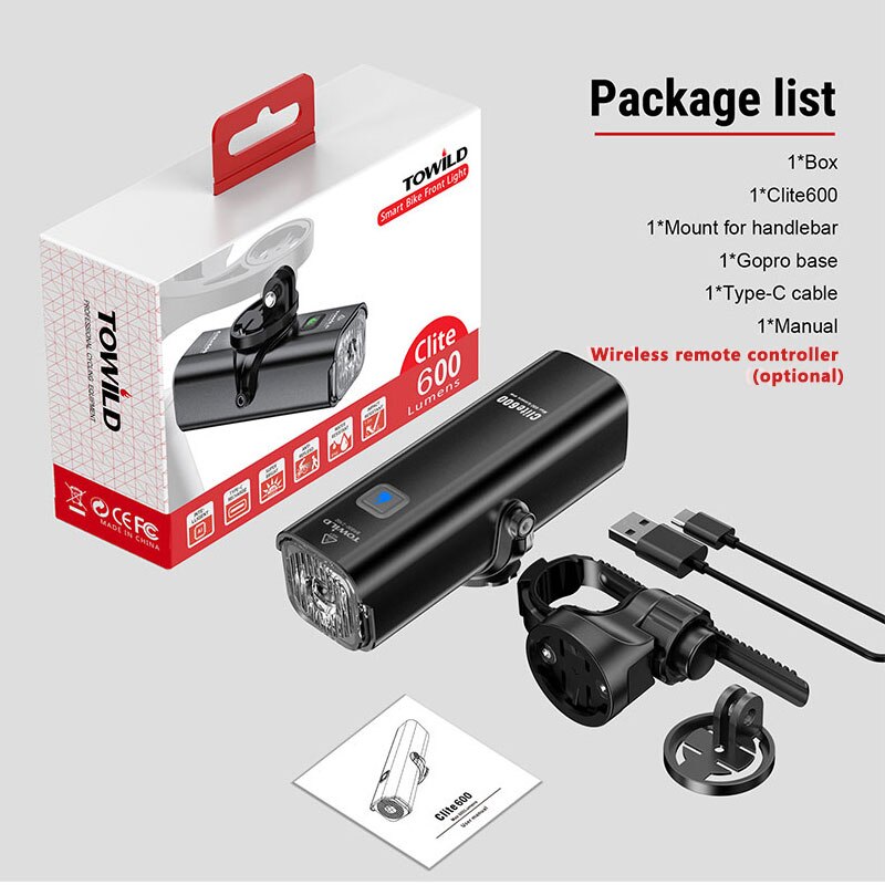 TOWILD CL 600LM Bike Light Front Lamp USB Recharge... – Grandado