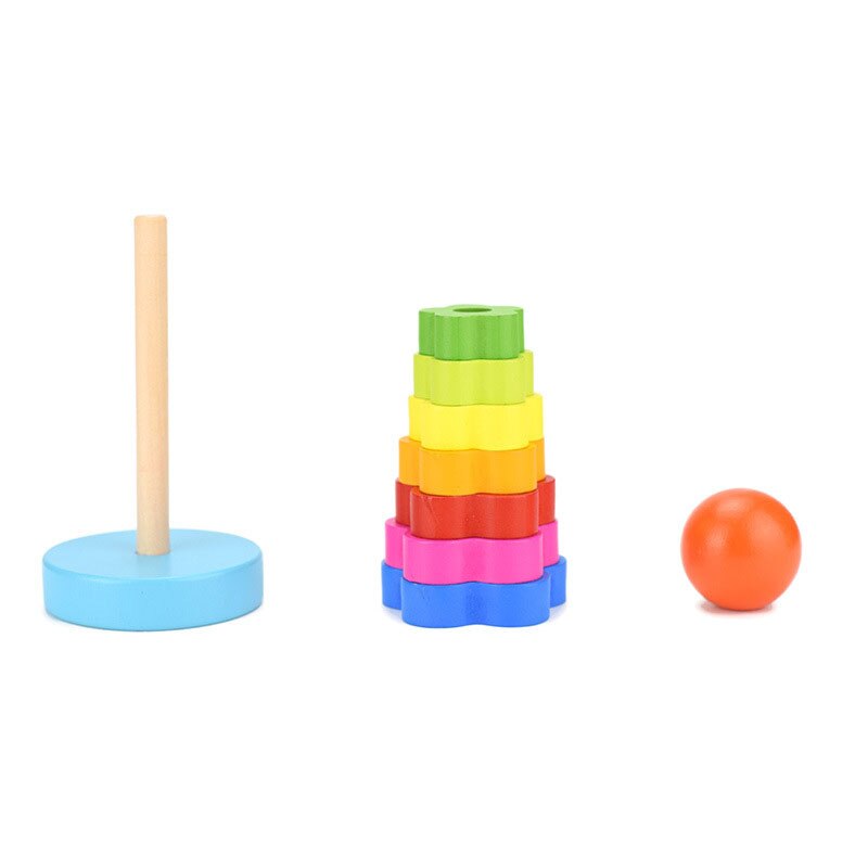 Rainbow Donut Stack Tower Wooden Block Toy Baby Ha... – Grandado