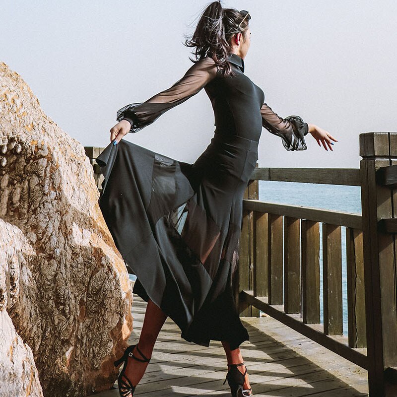 Ballroom Dress Black Sexy Perspective Mesh Standar... – Grandado