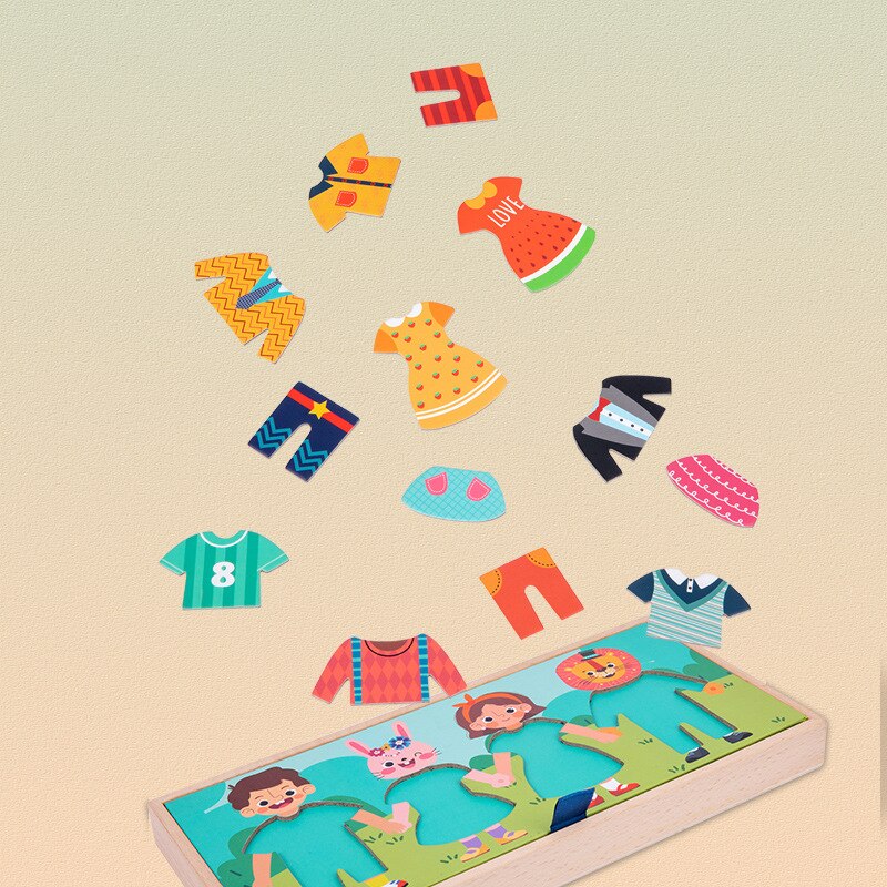 Children Wooden Toy Clothes Girls Dress-Up Game Pu... – Grandado