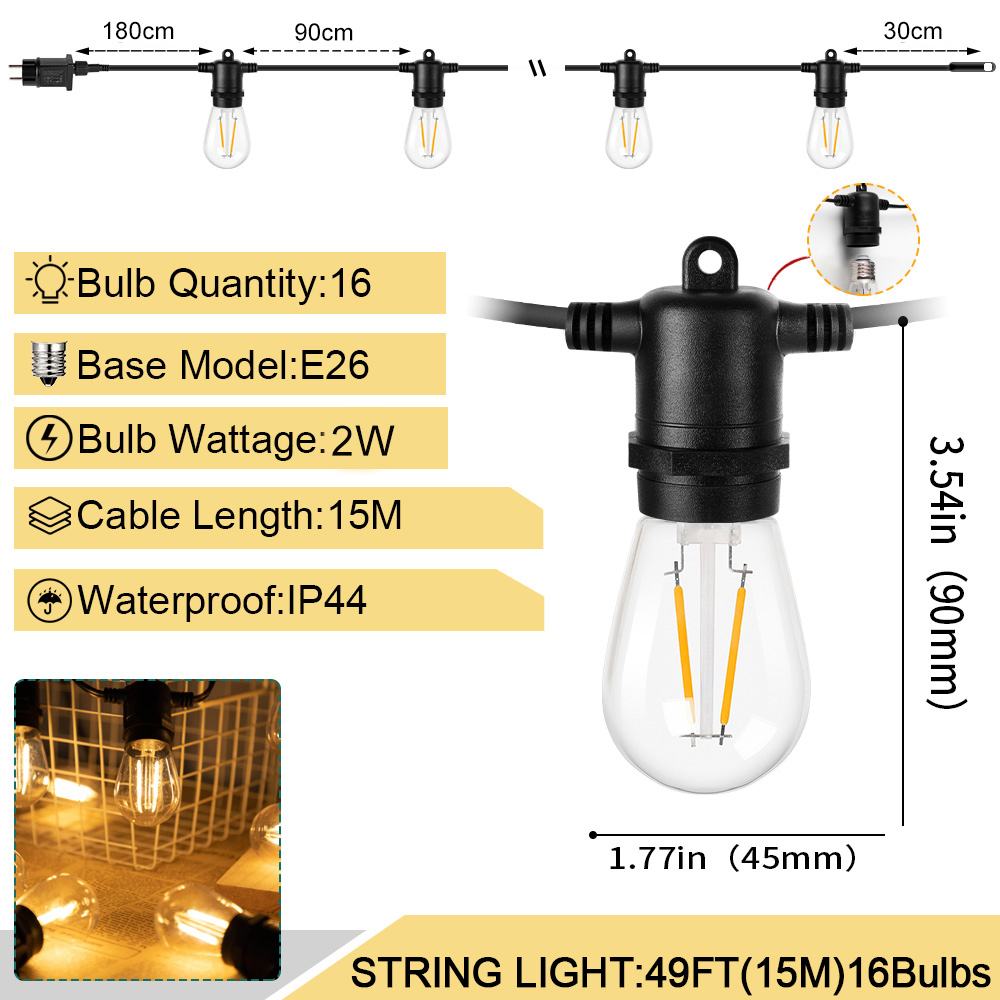S14 String Light 12V 24V Shatterproof Led Bulb EU ... – Grandado