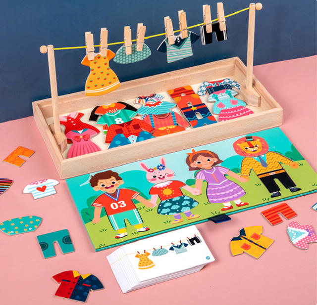 Children Wooden Toy Clothes Girls Dress-Up Game Pu... – Grandado