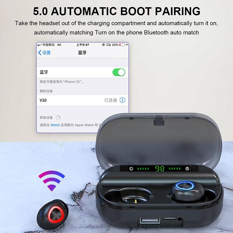 Casque Bluetooth V10 TWS sans fil écouteurs écoute... – Grandado