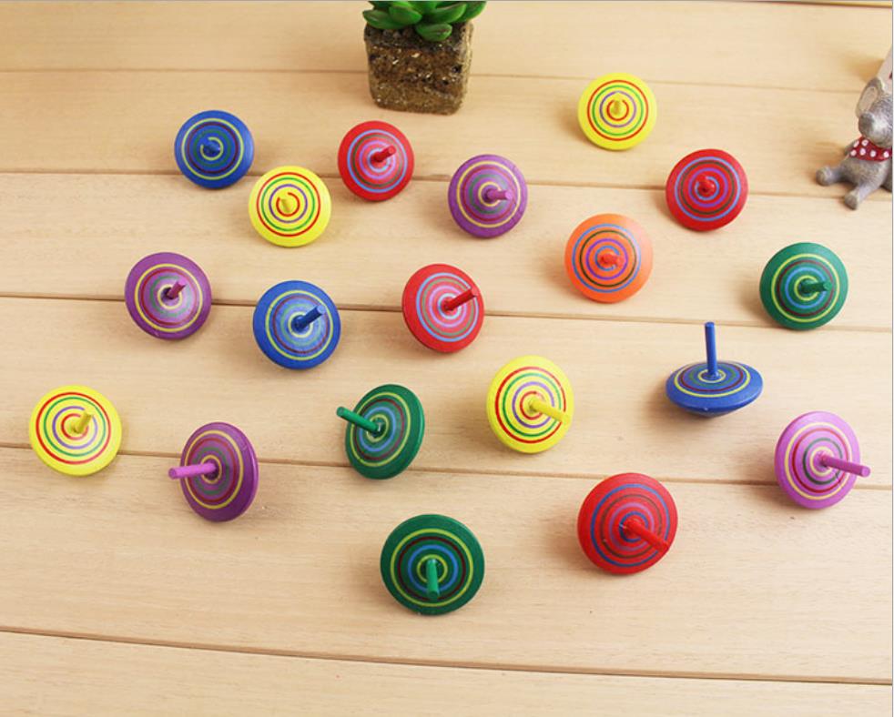10Pcs Random Colors Wooden Spinning Top Toys Gyros... – Grandado