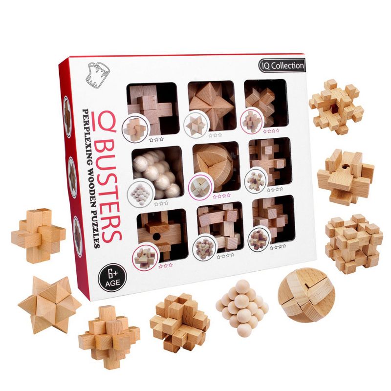 9Pcs/Lot Classic IQ 3D Wood Puzzle Toys Interlocki... – Grandado