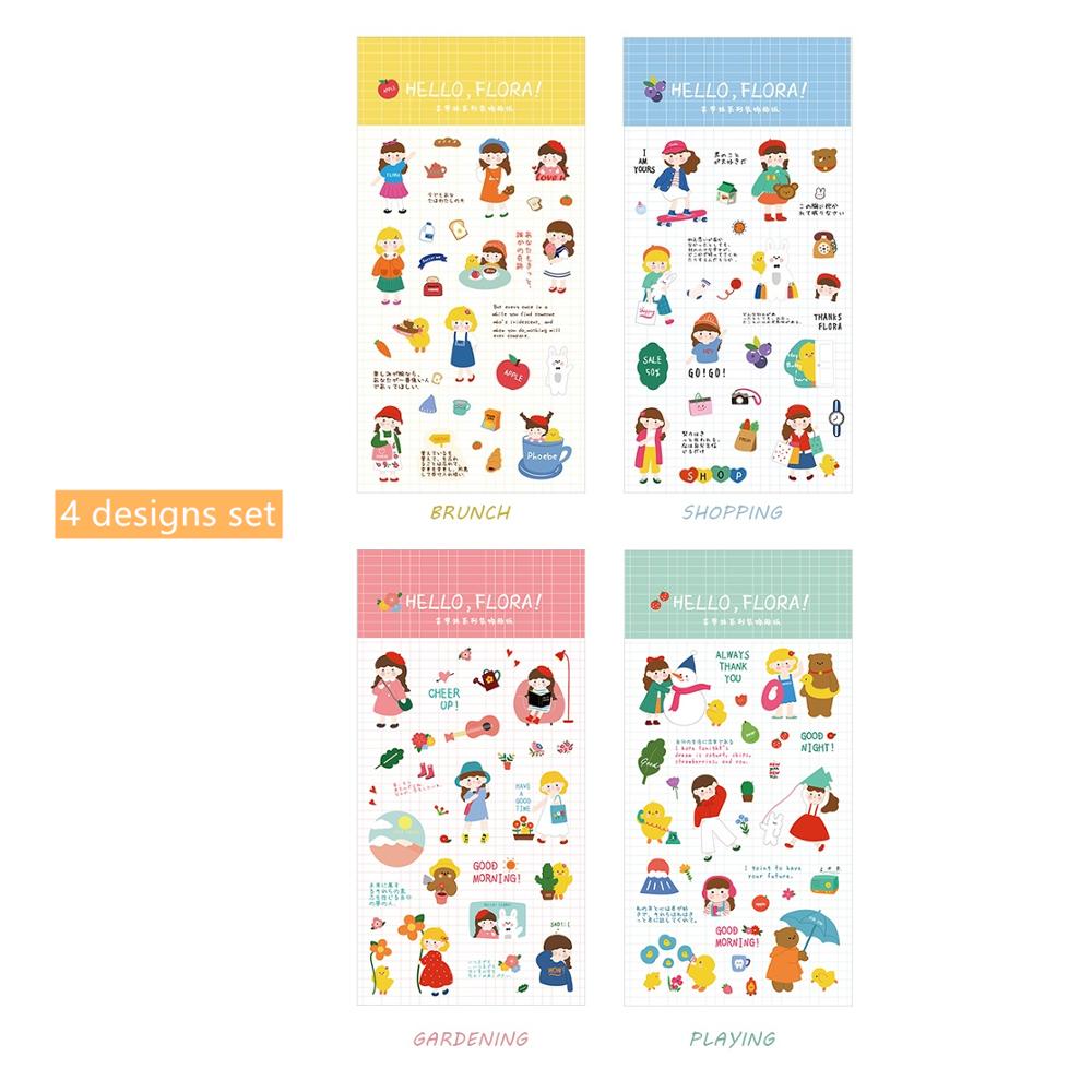 4 Sheets Hello Flora Stickers Set Cartoon Cute Gir... – Grandado