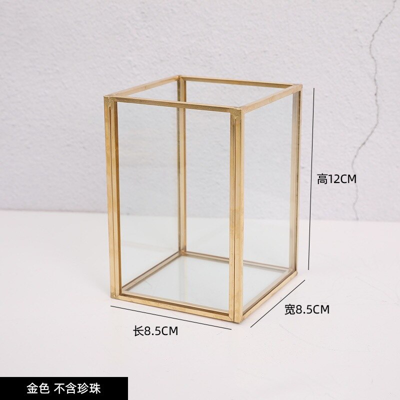 Transparent Glass Makeup Brush Storage Box Gold Co... – Vicedeal
