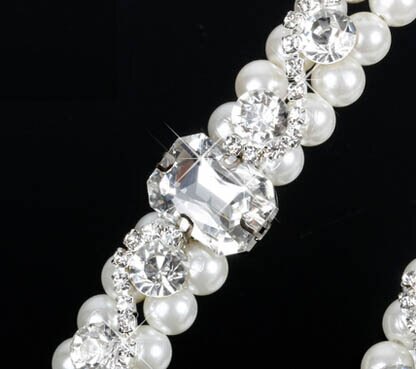 rhinestone white crystal glass pearl waist chain w... – Grandado