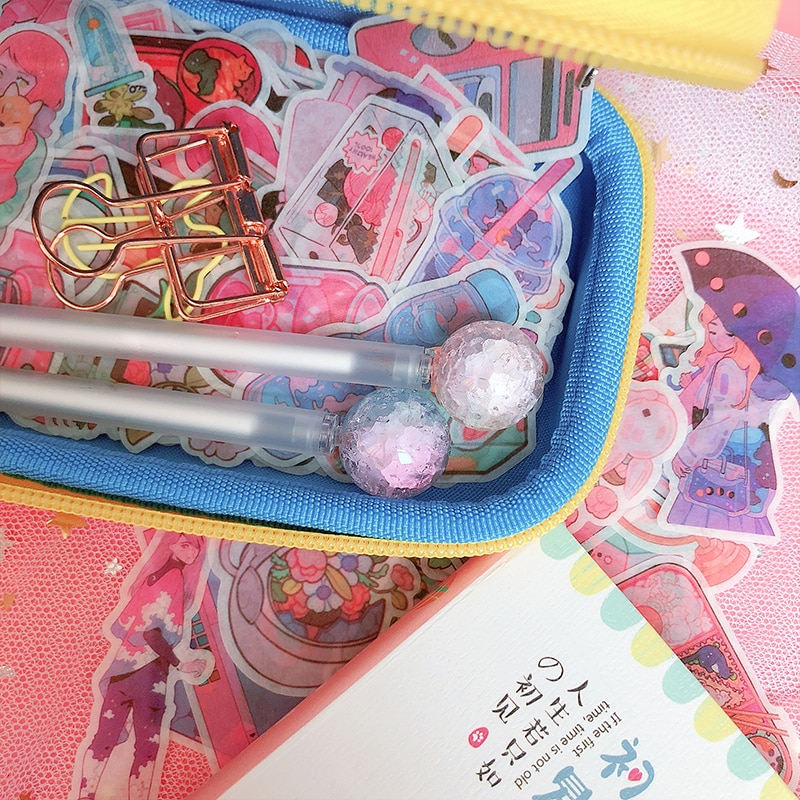 Pink cartoon girl snack cold drink Sticker DIY Scr... – Grandado