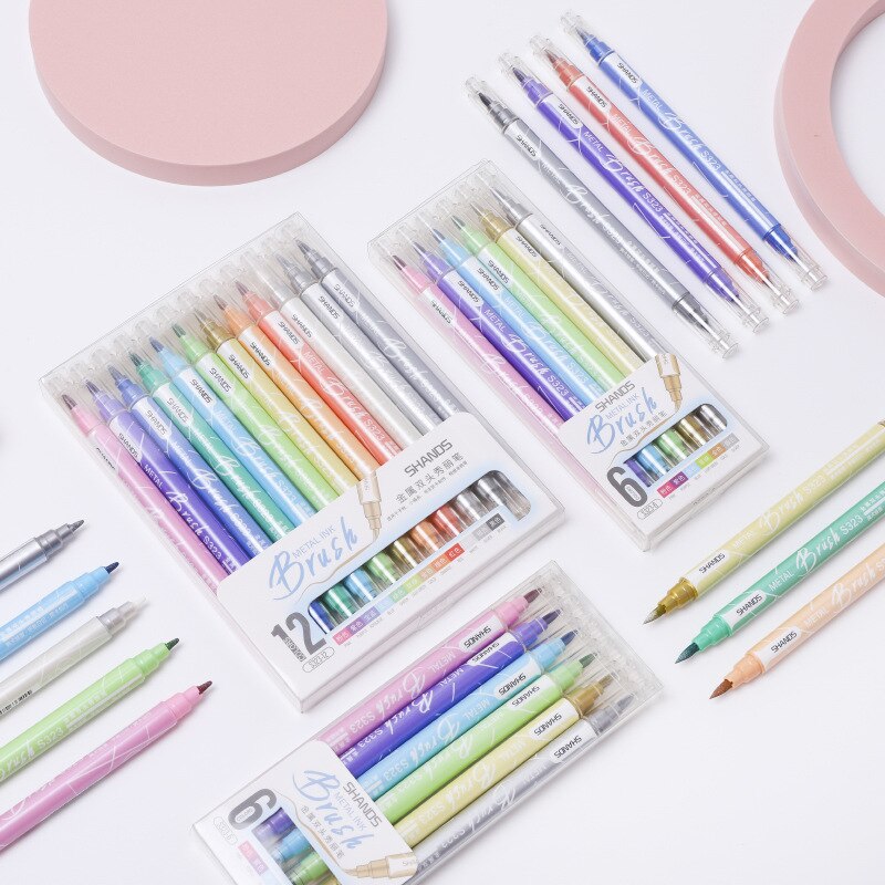 12pcs Metal Ink Brush Pens Set Double Ended Metall... – Vicedeal