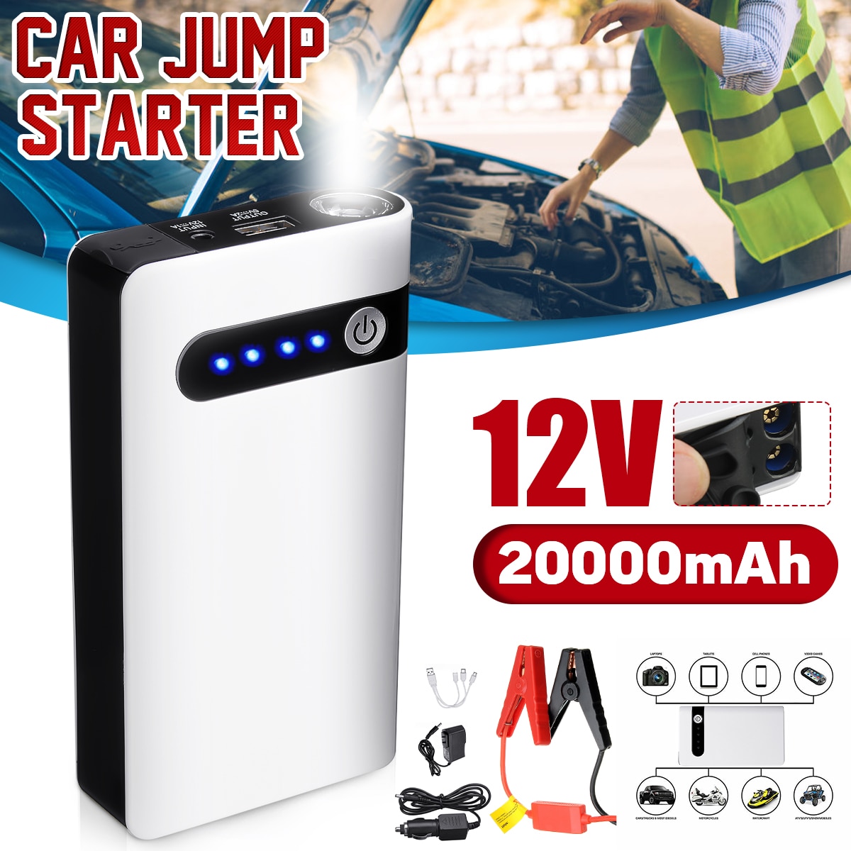 USB Car Jump Starter Booster Jumper Box Power Bank... – Vicedeal