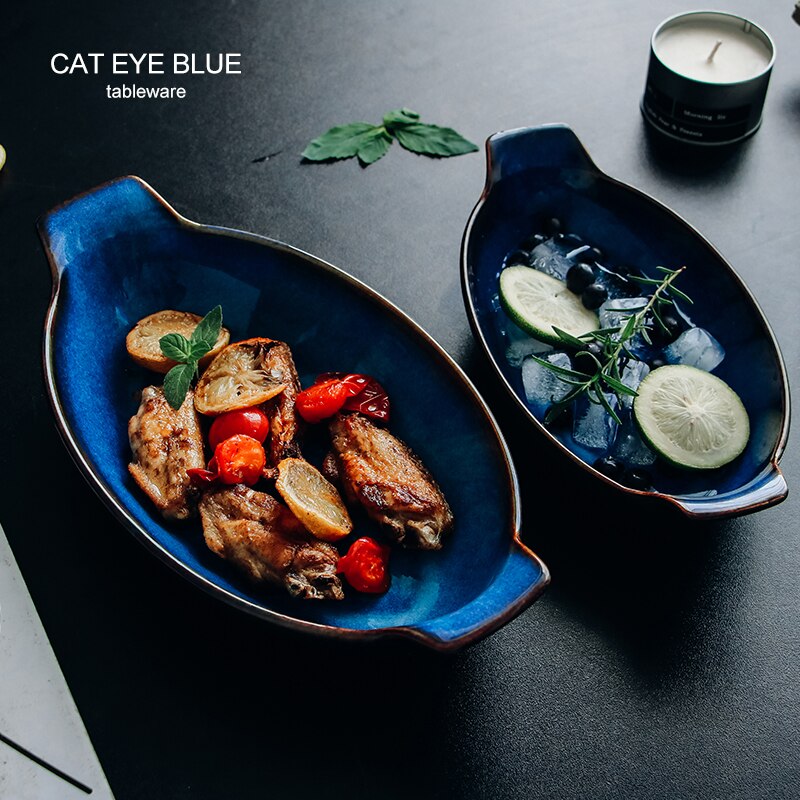 1 pcs KINGLANG Klin Blue Boat shaped plate ceramic... – Grandado