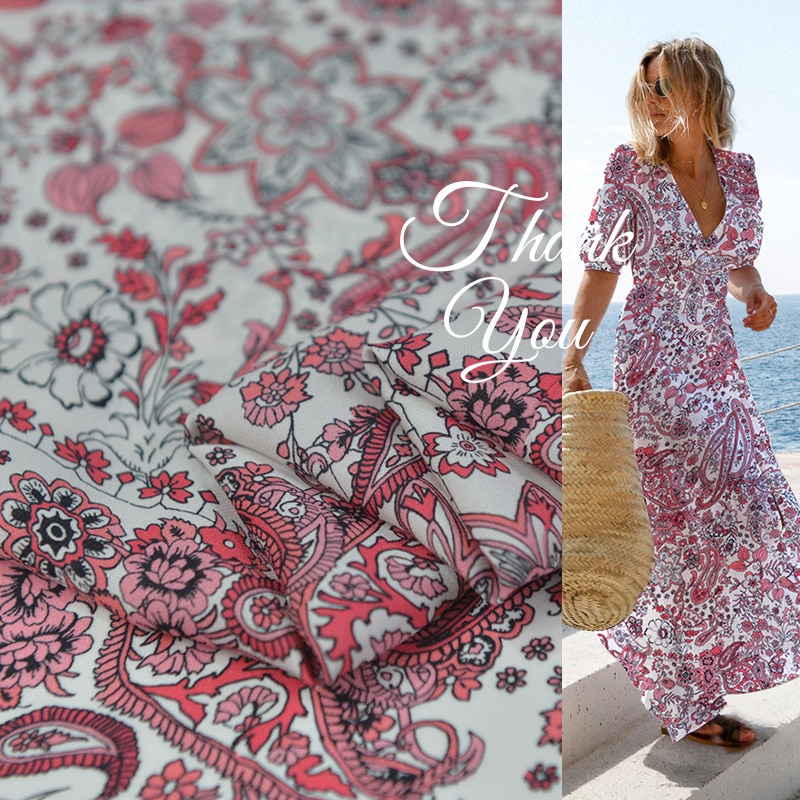 100cm*135cm Retro Paisley Printed Silk Fabric Doub... – Grandado