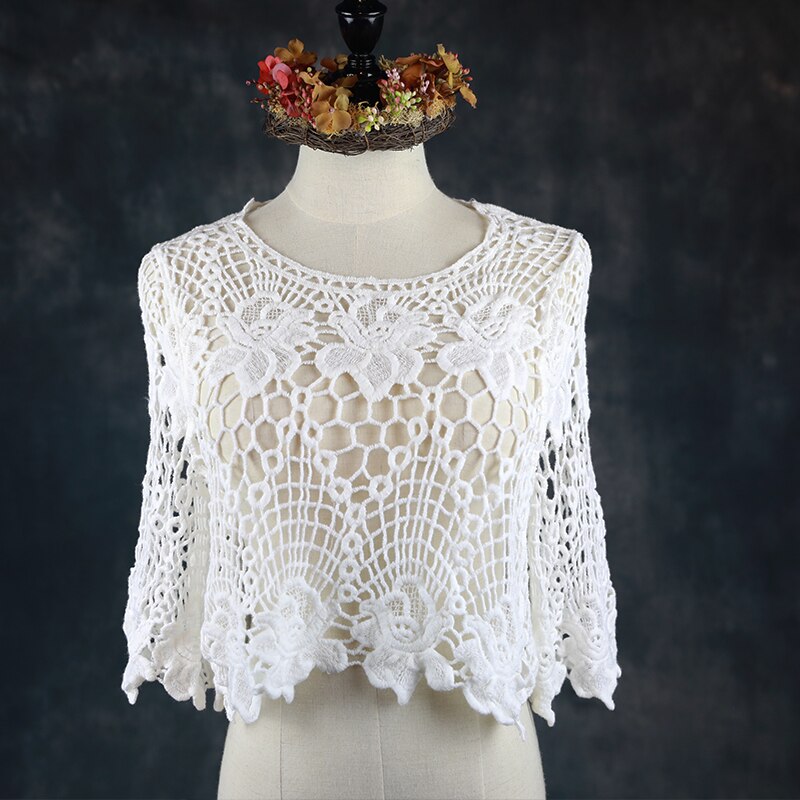 Grijs Wit Bridal Shawl Top Schouderophalen Kant Bl... – Grandado