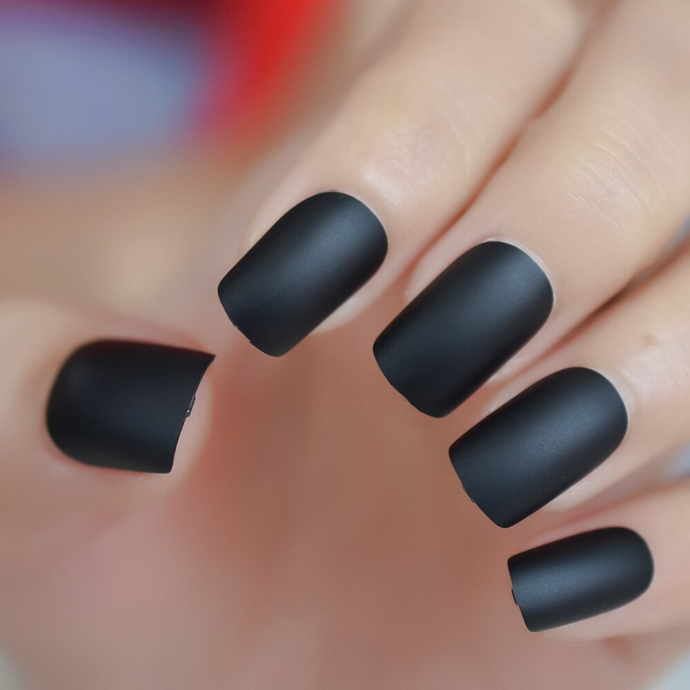 Black False Nail Solid Matte Finish Faux Nails Med... – Grandado