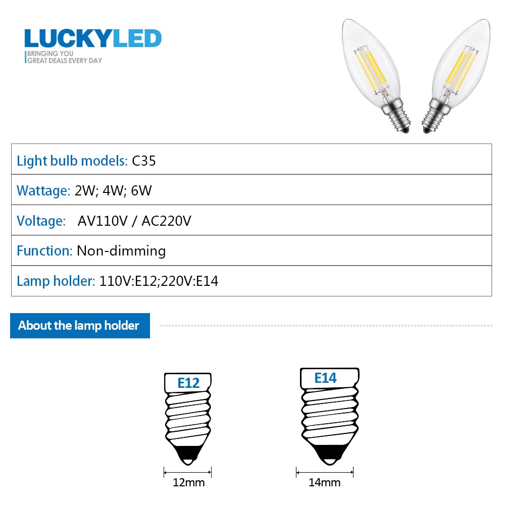 LUCKYLED Retro C35 E14 Led Kaars Lamp 2w 4w 6w 220... – Vicedeal