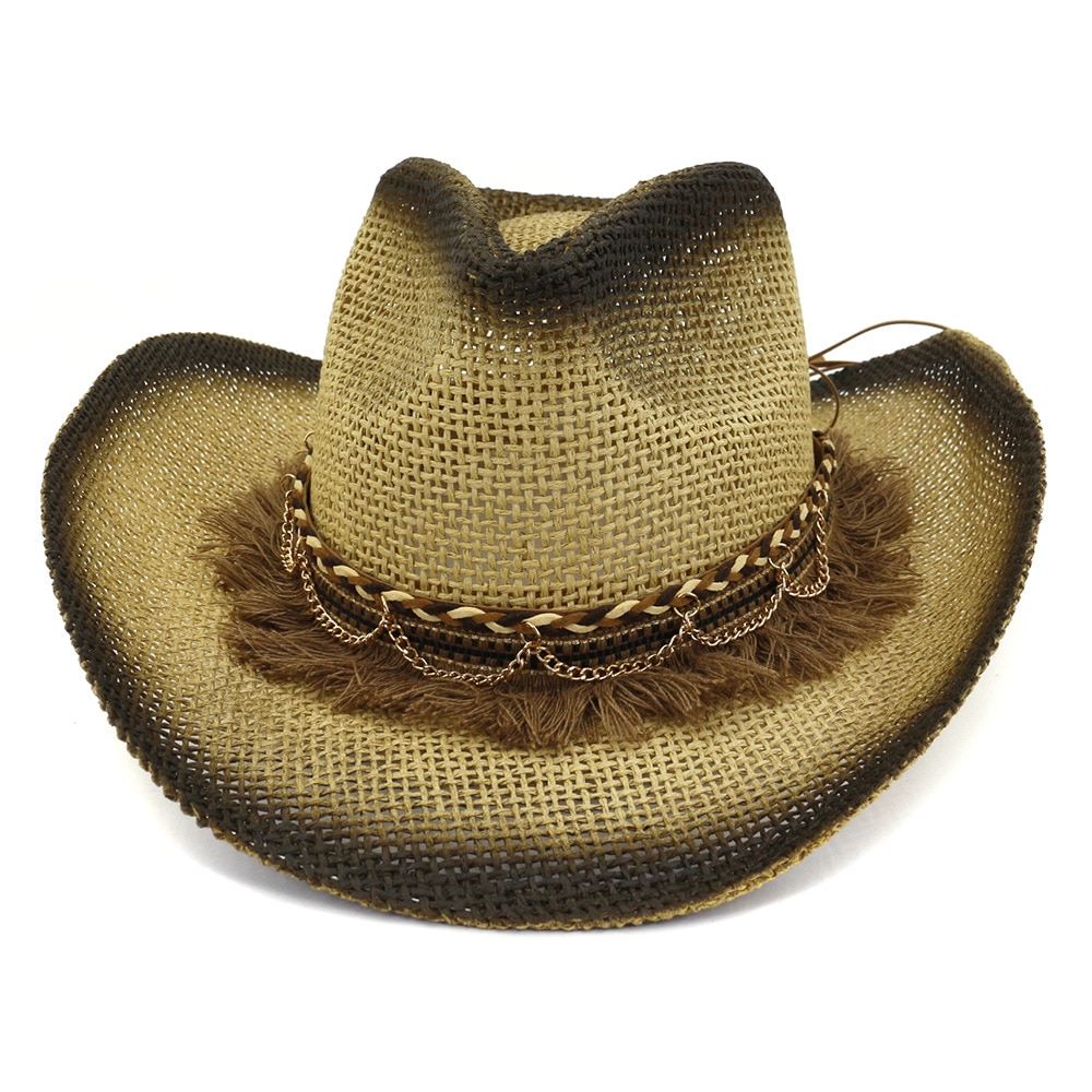 Summer Handmake Raffia Men Western Cowboy Hat With... – Grandado