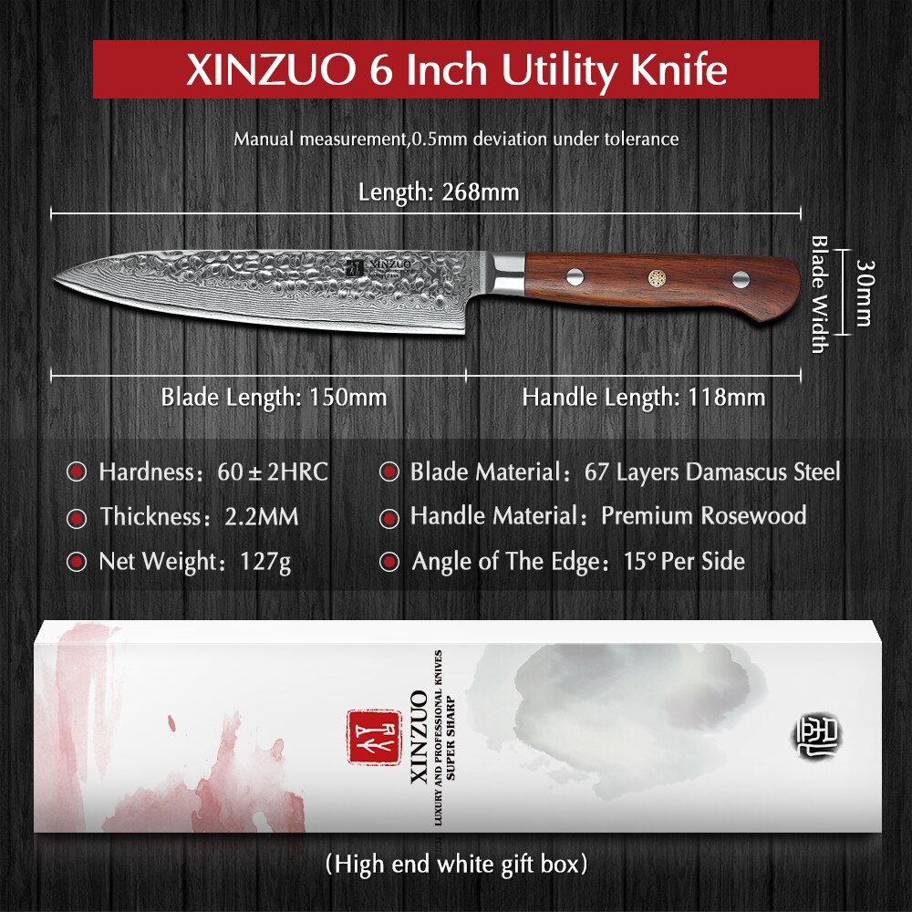 XINZUO 6 inch Utility Knife Japanese Damascus Stee... – Grandado