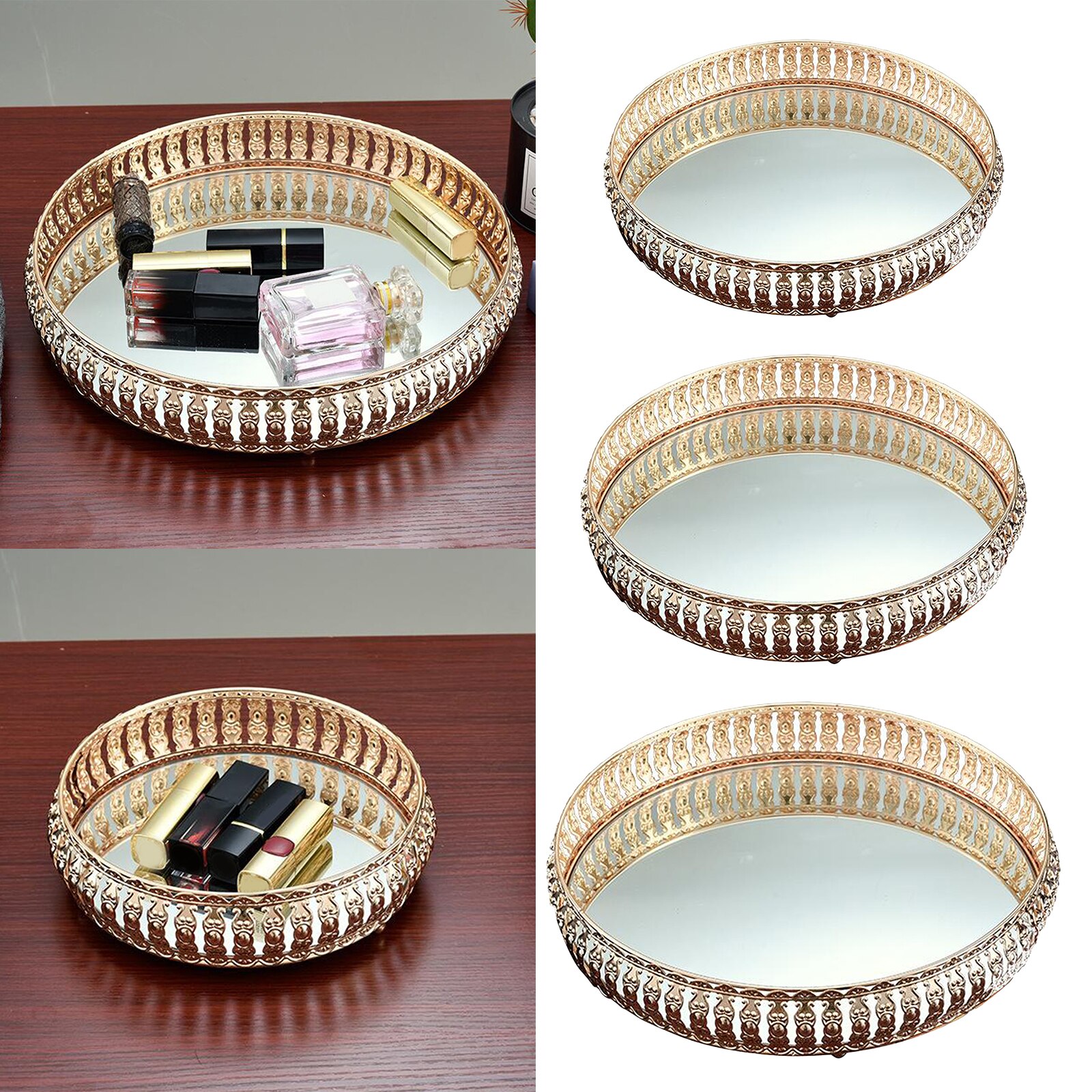 Round Mirror Glass Decorative Vintage Golden Metal... – Vicedeal