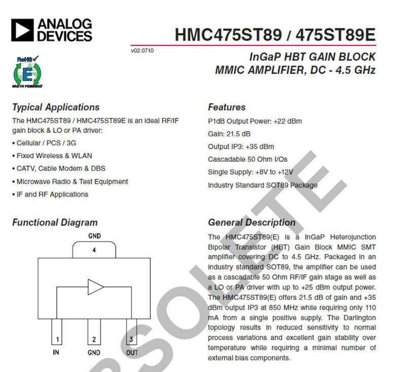 HMC475 RF Medium power 20DB linear Amplifier Modul... – Grandado