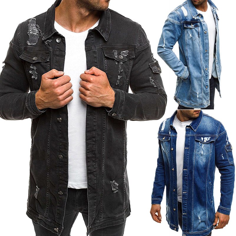 Men Cowboy Coat Autumn Style Beggar Hole Denim Jac... – Grandado