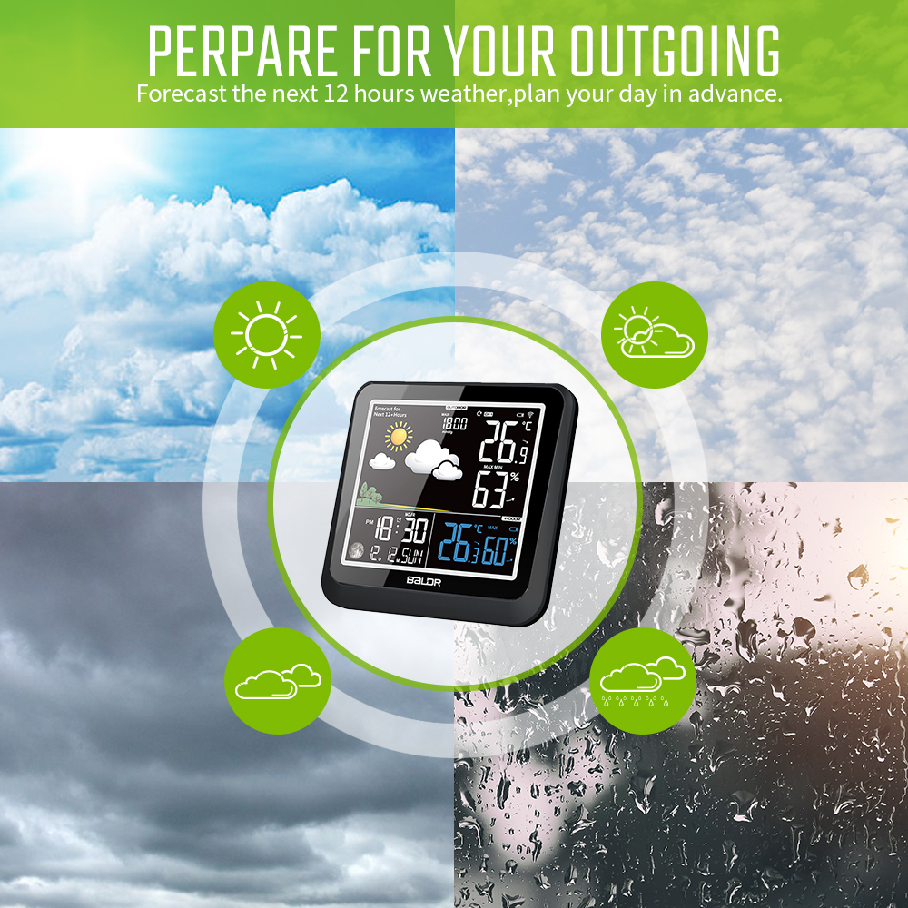 Baldr LCD Color Indoor Outdoor Weather Station + R... – Grandado