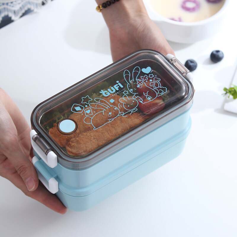 Double Layer Lunch Box Cartoon Stainless Steel Lea... – Grandado
